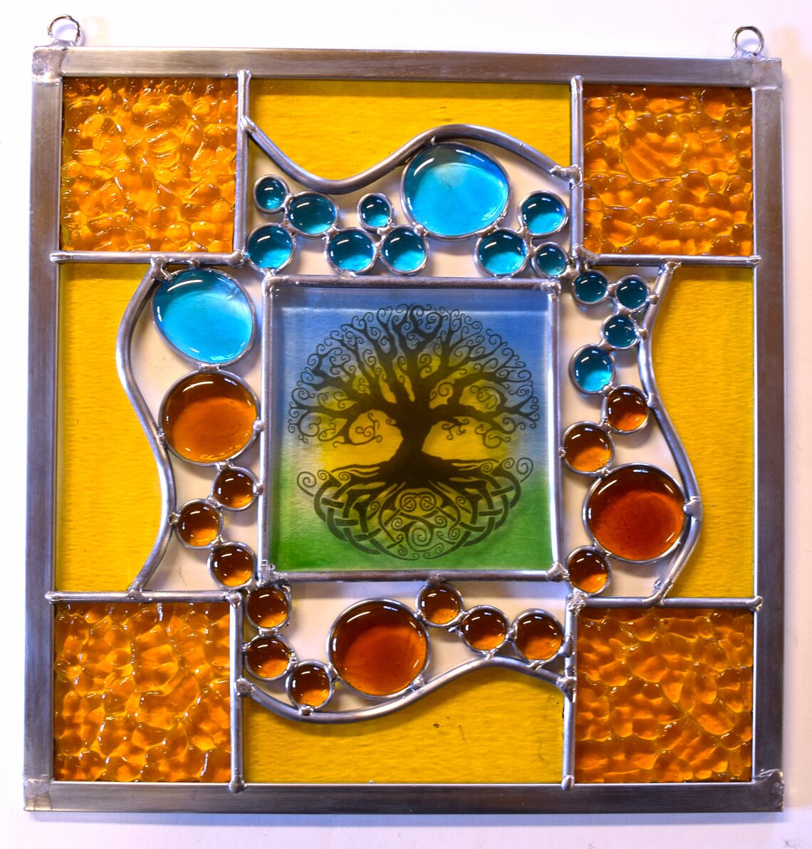 A Stained Glass Panel With a Fused Glass Tree of Life in the - Etsy