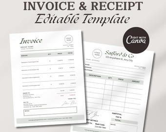 Editable Invoice & Receipt Canva Template | Invoice Template ...