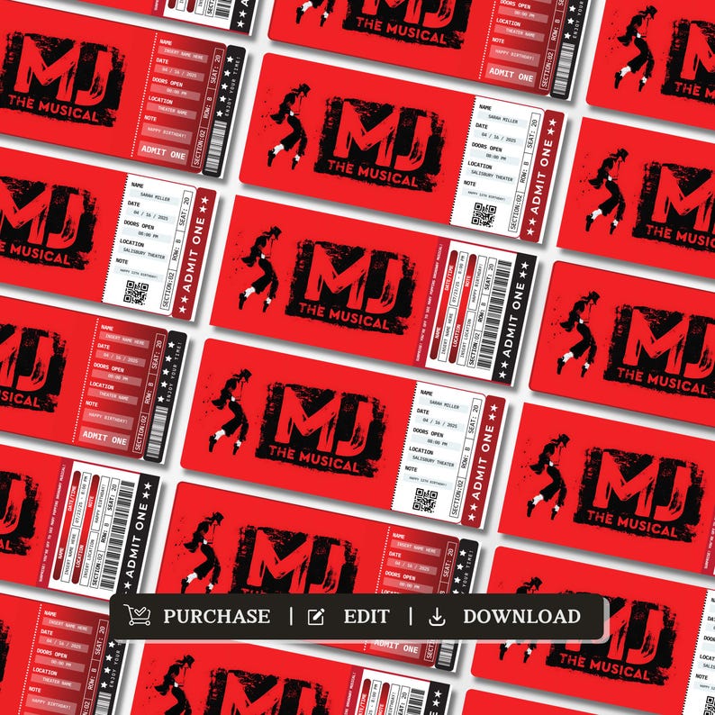Printable MJ the Musical Theatre Ticket | Personalized Gift Reveal ...