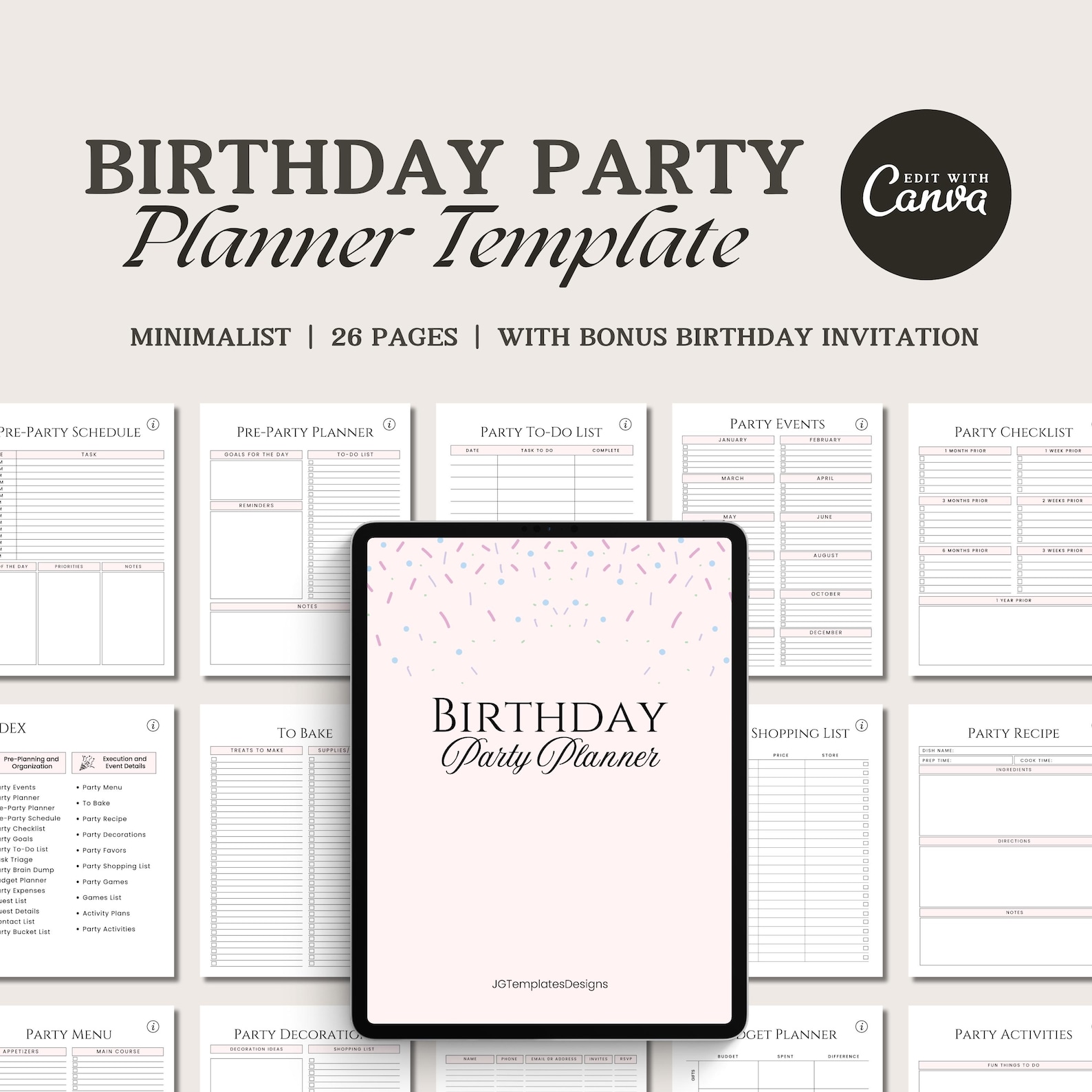 Birthday Plan Template Printable, Birthday Planner, Event Planning ...