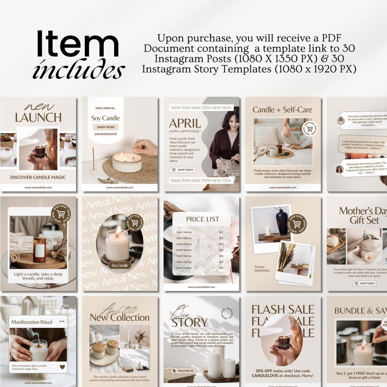 60 Candle Instagram Post Template | Social Media Bundle Candle ...