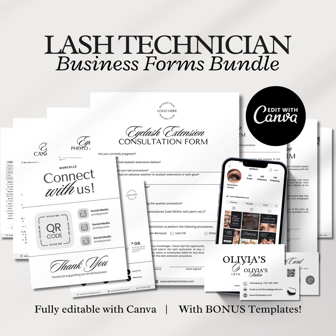 Lash Technician Business Bundle, Lash Extension Consent Forms, Eyelash ...
