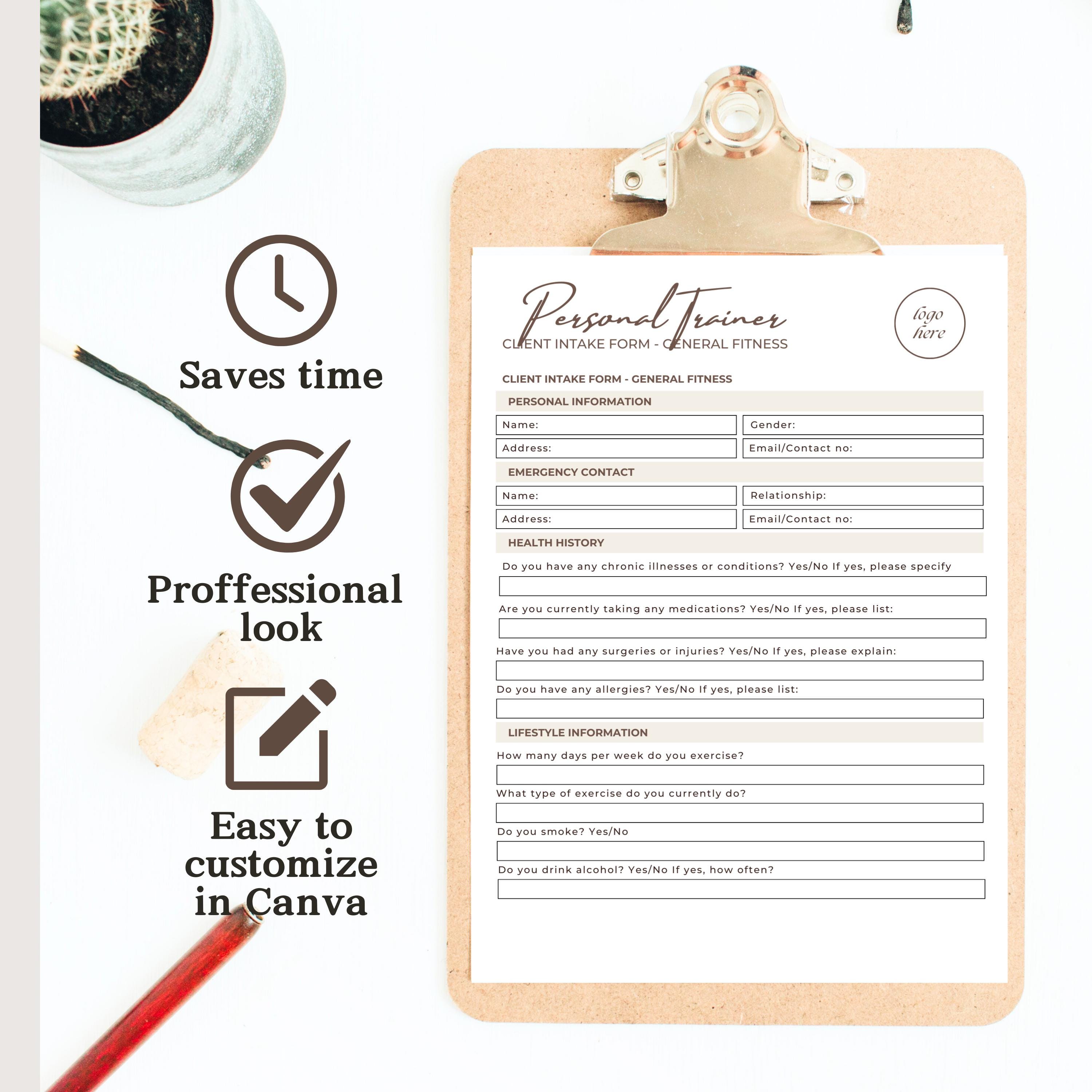 Printable Personal Trainer Intake Forms & Assessment Forms for Personal Training - PDF for New ...