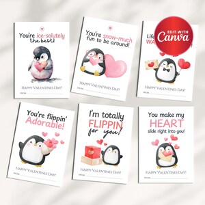 Editable/printable Penguin Valentine's Day Cards, Valentine's Gift Tags ...