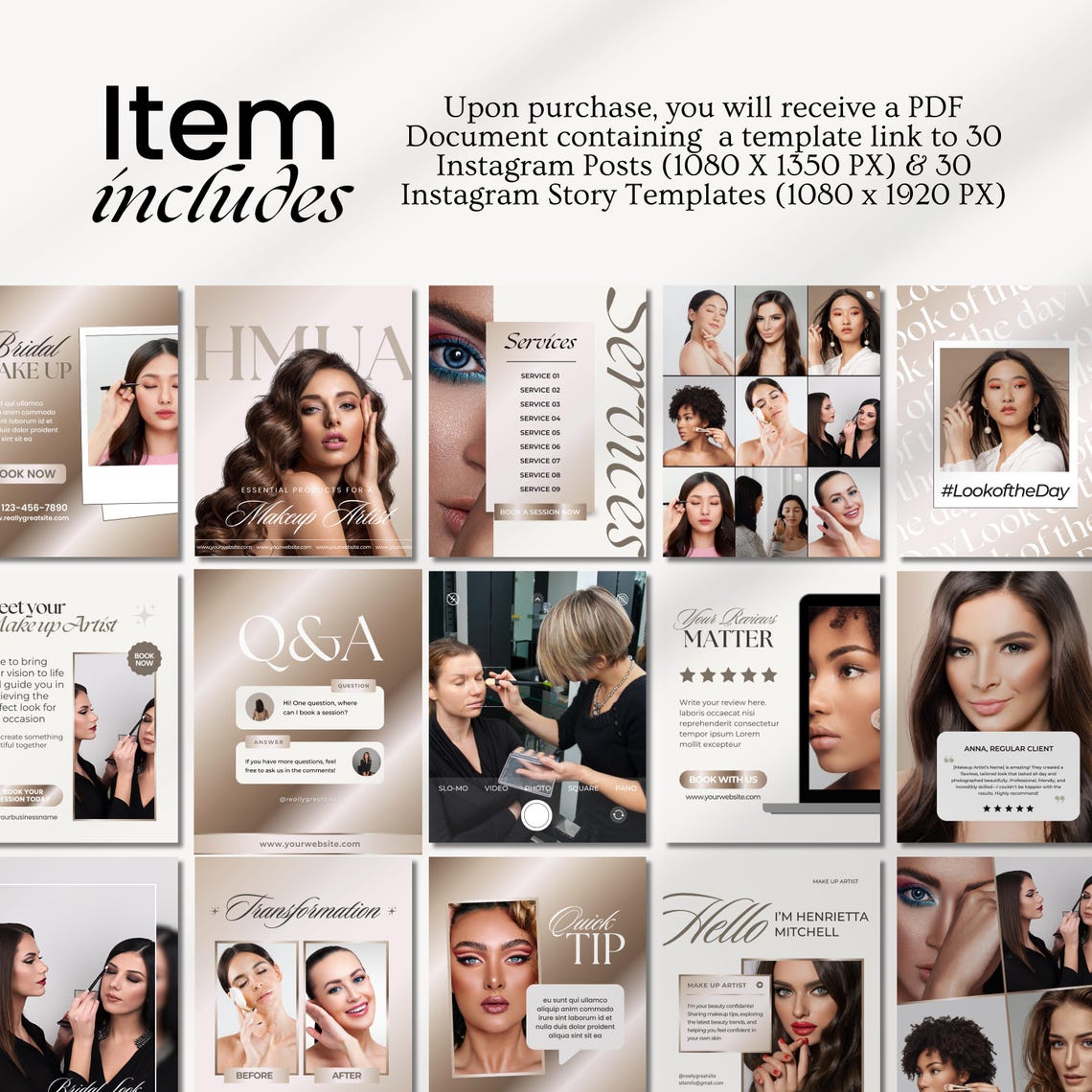 60 Ultimate MUA Instagram Templates • Make up Artist Post + Story ...