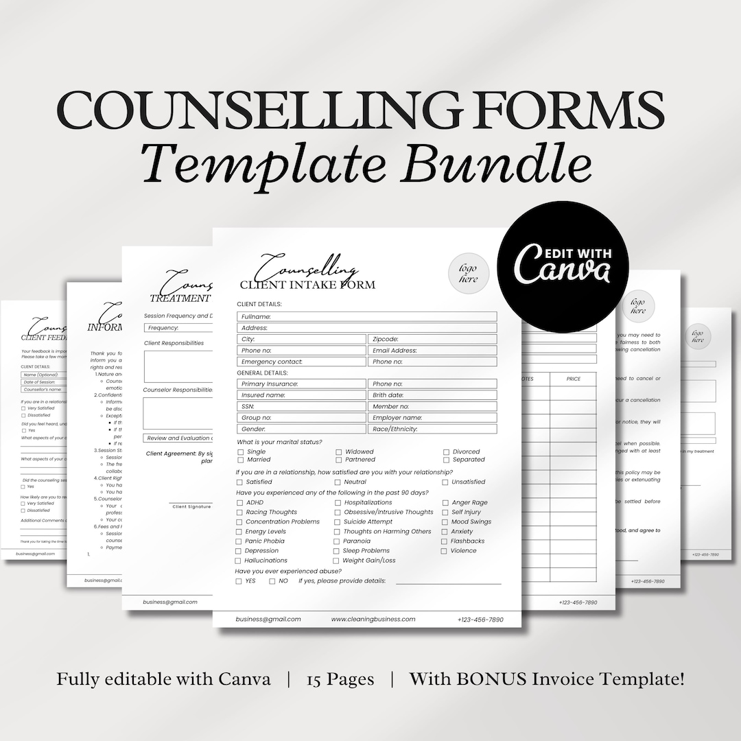 Counseling Forms Bundle, Mental Health Client Intake, Informed Consent ...