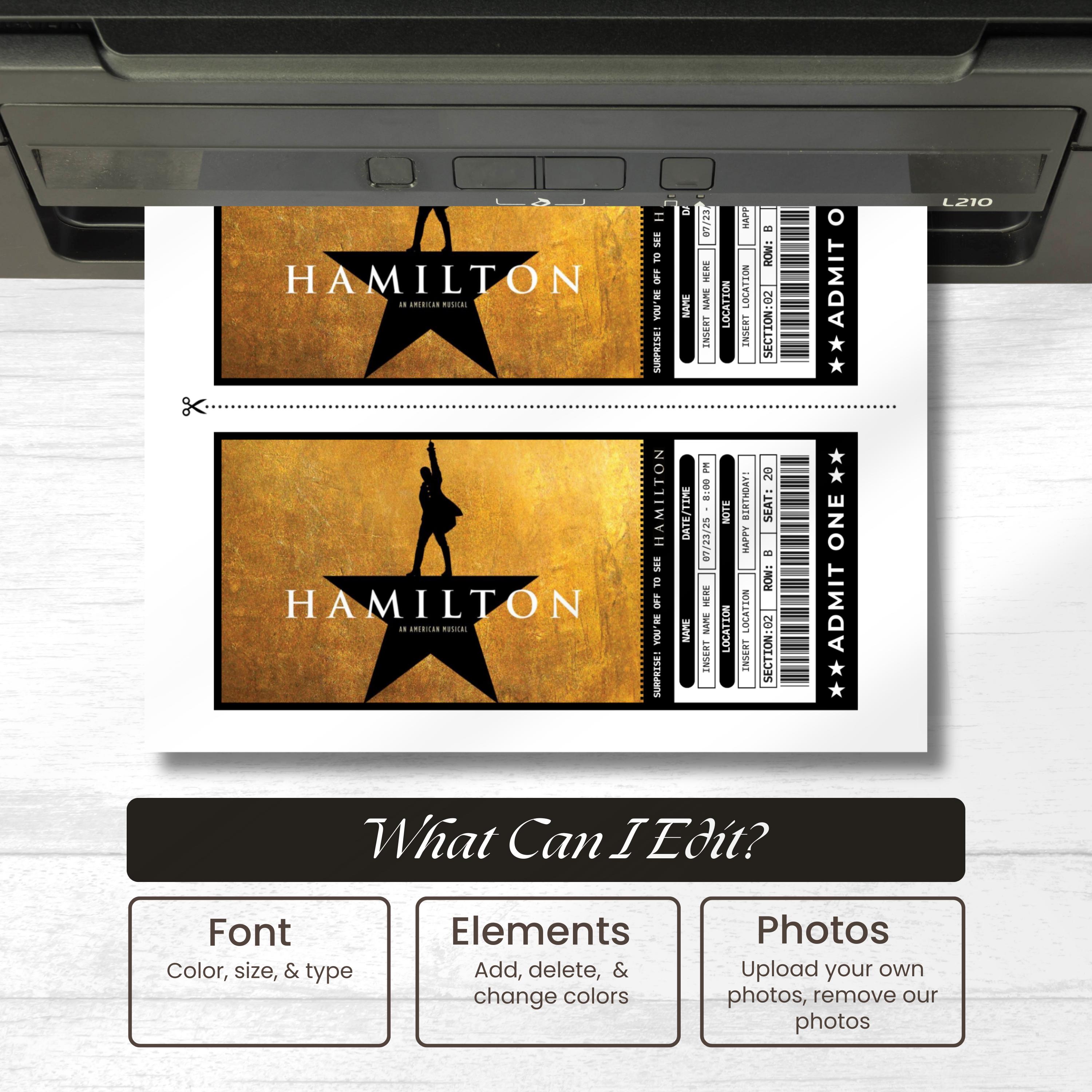 Printable Hamilton Broadway Surprise Ticket, Hamilton the Musical ...