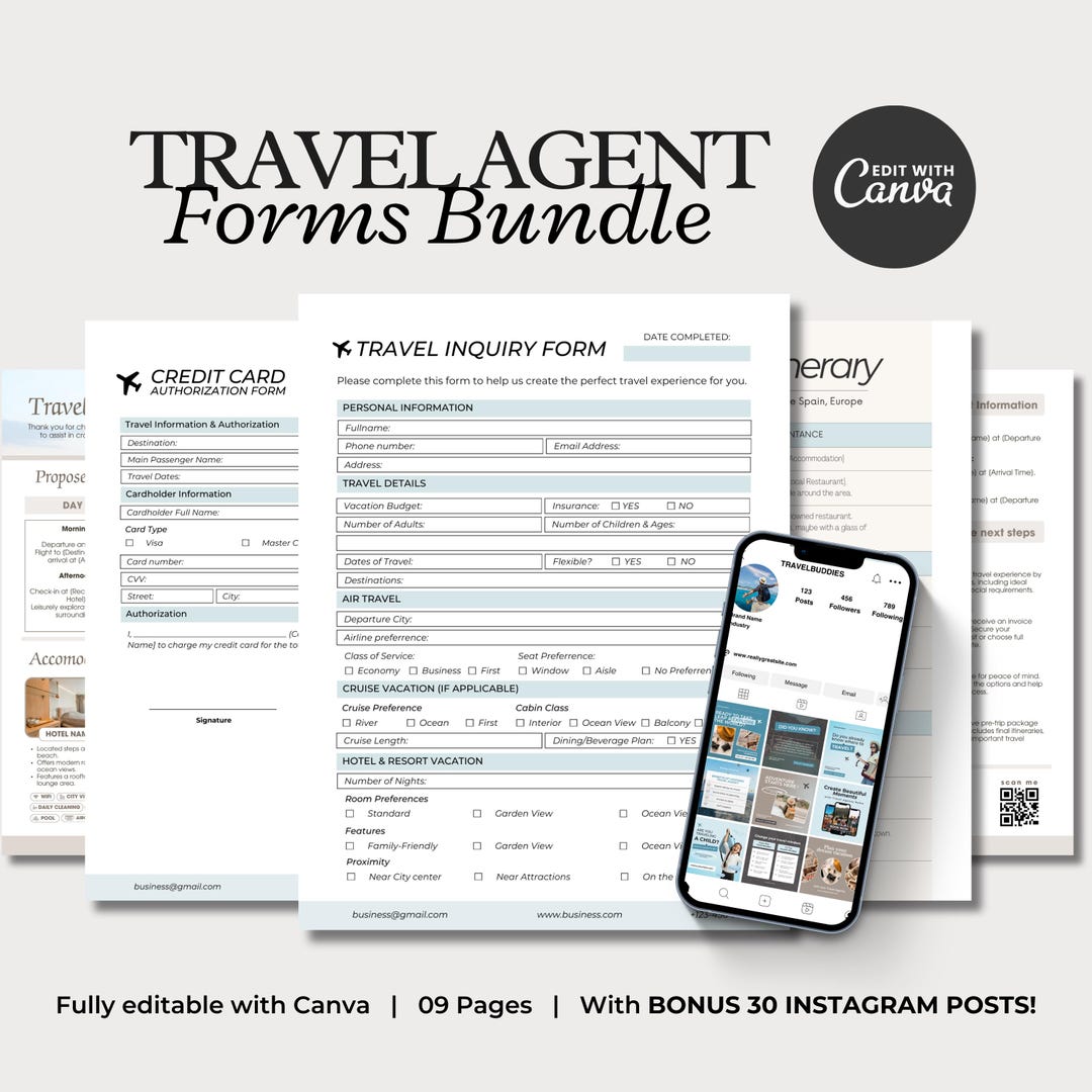 Travel Agent Forms Bundle, Travel Business Forms, Travel Inquiry ...
