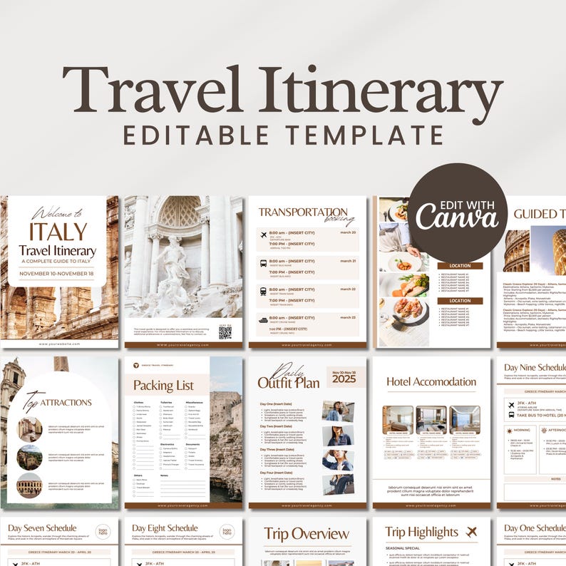 Editable Travel Itinerary Template | Trip Itinerary | Printable Travel ...