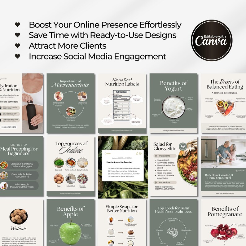 200 Nutrition Coach Instagram Post Templates | Wellness Templates ...