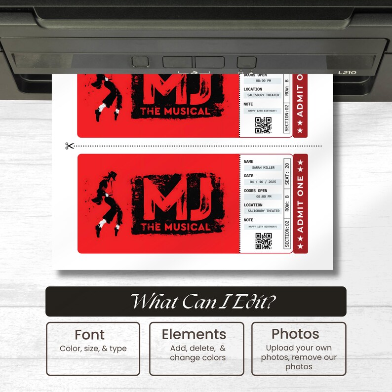 Printable MJ the Musical Theatre Ticket | Personalized Gift Reveal ...