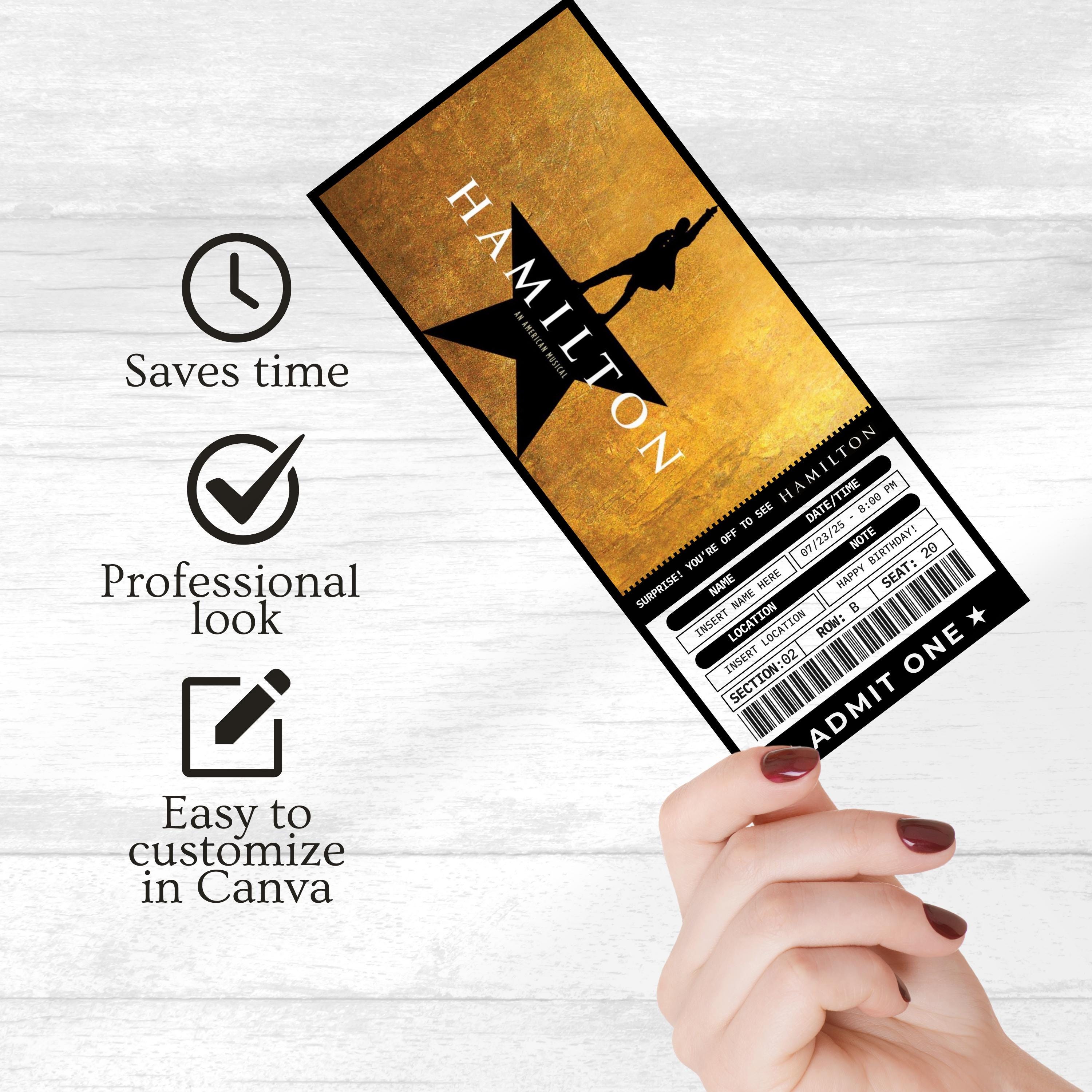 Printable Hamilton Broadway Surprise Ticket, Hamilton the Musical Collectible Theater Ticket ...