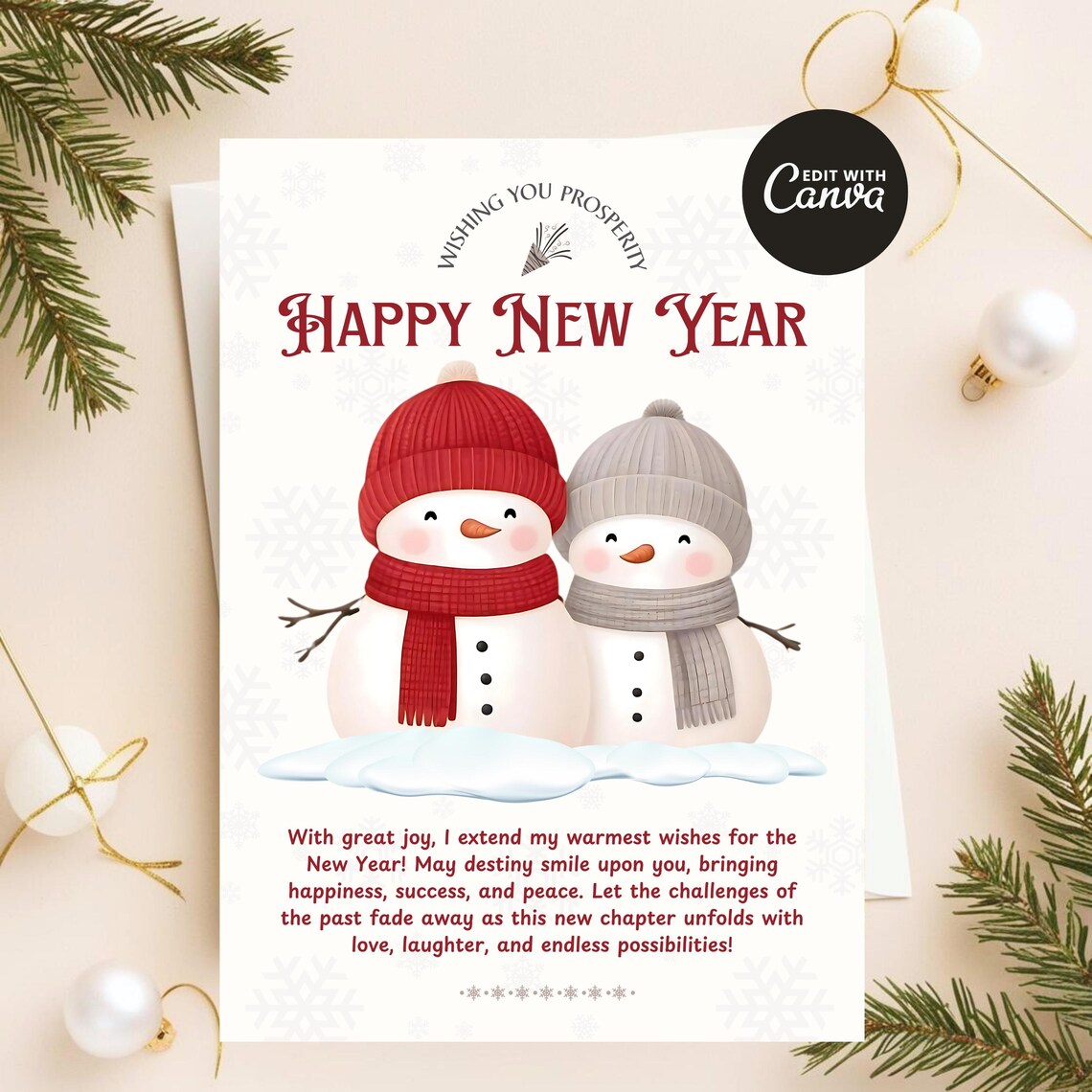 Happy New Year Card, Printable New Year Card, Digital Happy New Year ...