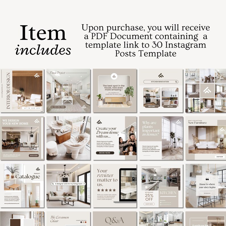 Interior Design Instagram Post Templates, Interior Decoration Posts and ...
