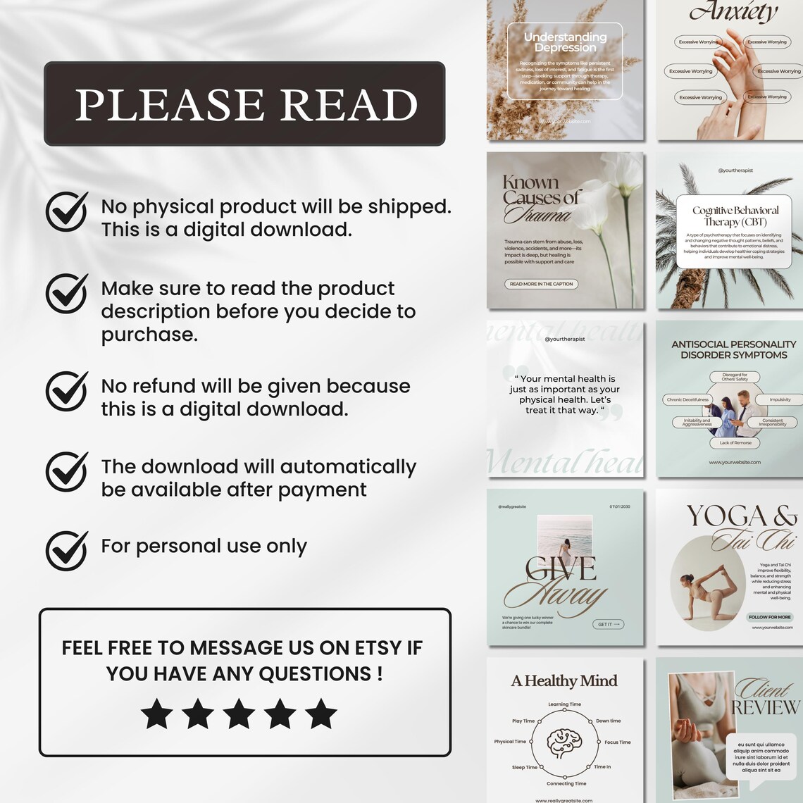 Therapist Instagram Templates, Psychologist Social Media, Mental Health ...