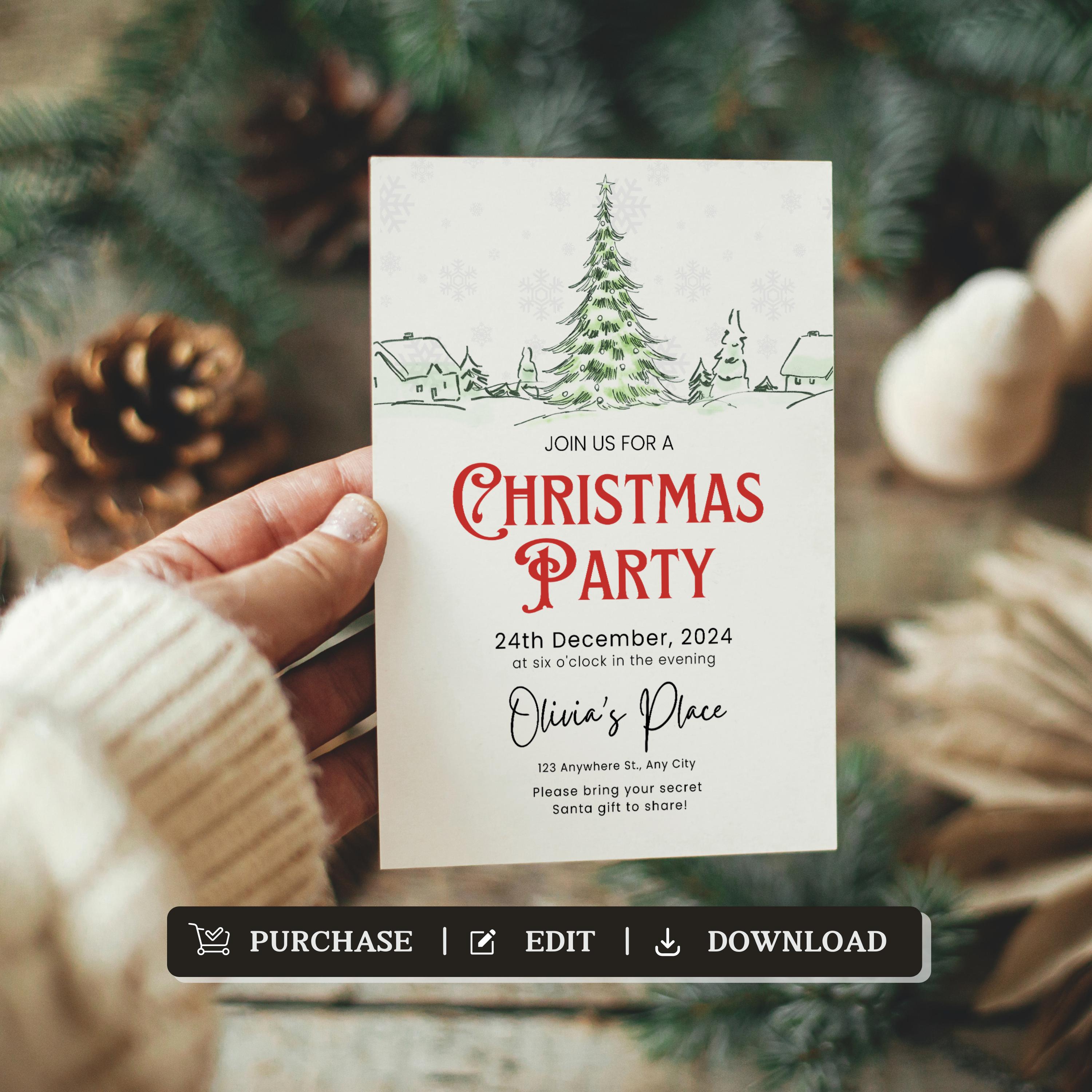 Editable Christmas Party Invitation Template, Annual Holiday Party ...