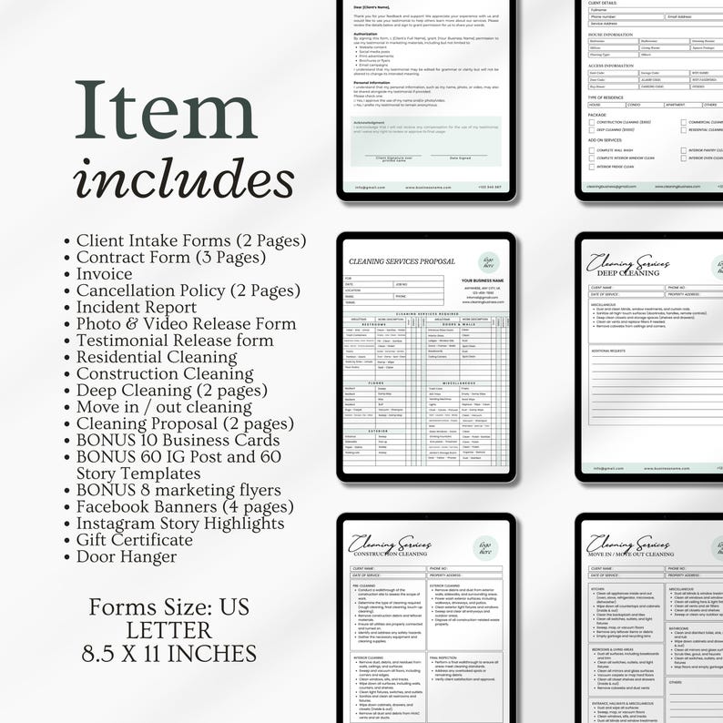 Cleaning Business Forms, Editable Cleaning Contract, Cleaning Checklist ...