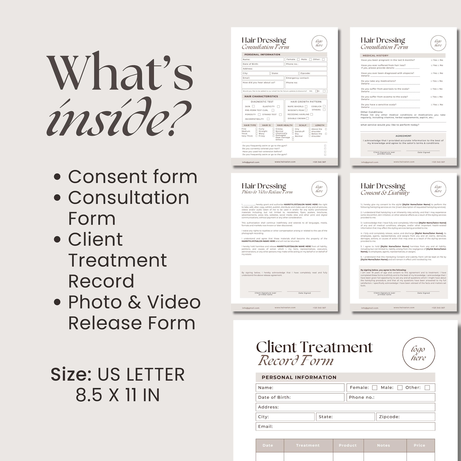 Hairdressing Client Intake Forms Bundle, Editable Hairstyling Informed ...