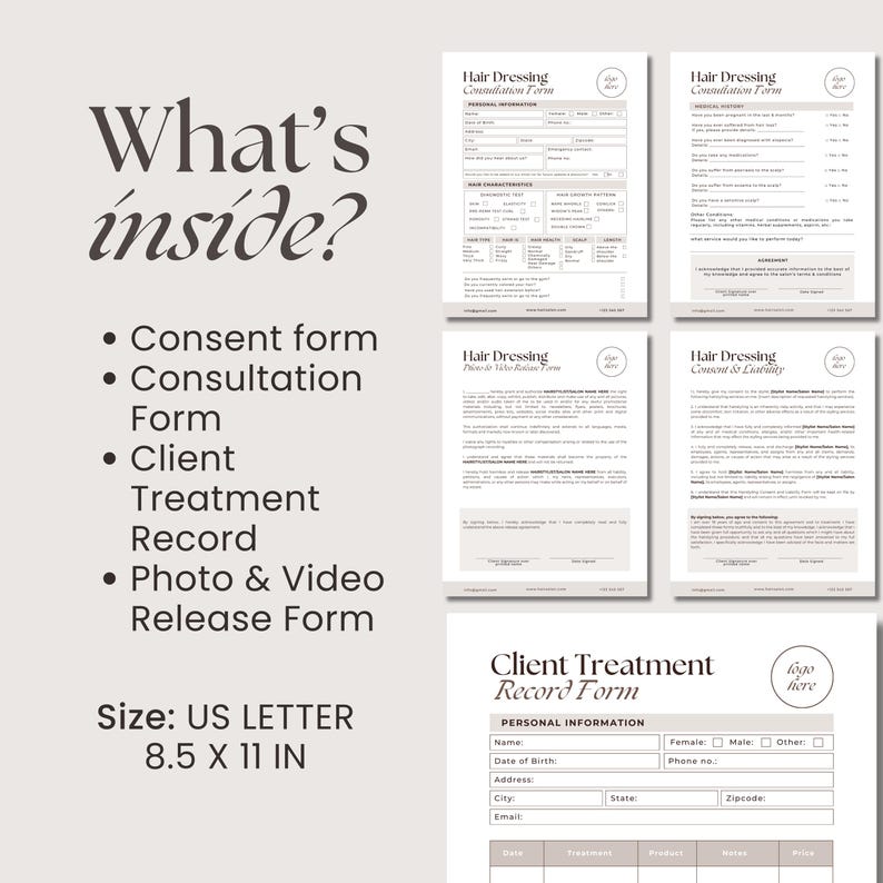 Hairdressing Client Intake Forms Bundle, Editable Hairstyling Informed Consent, Hair ...