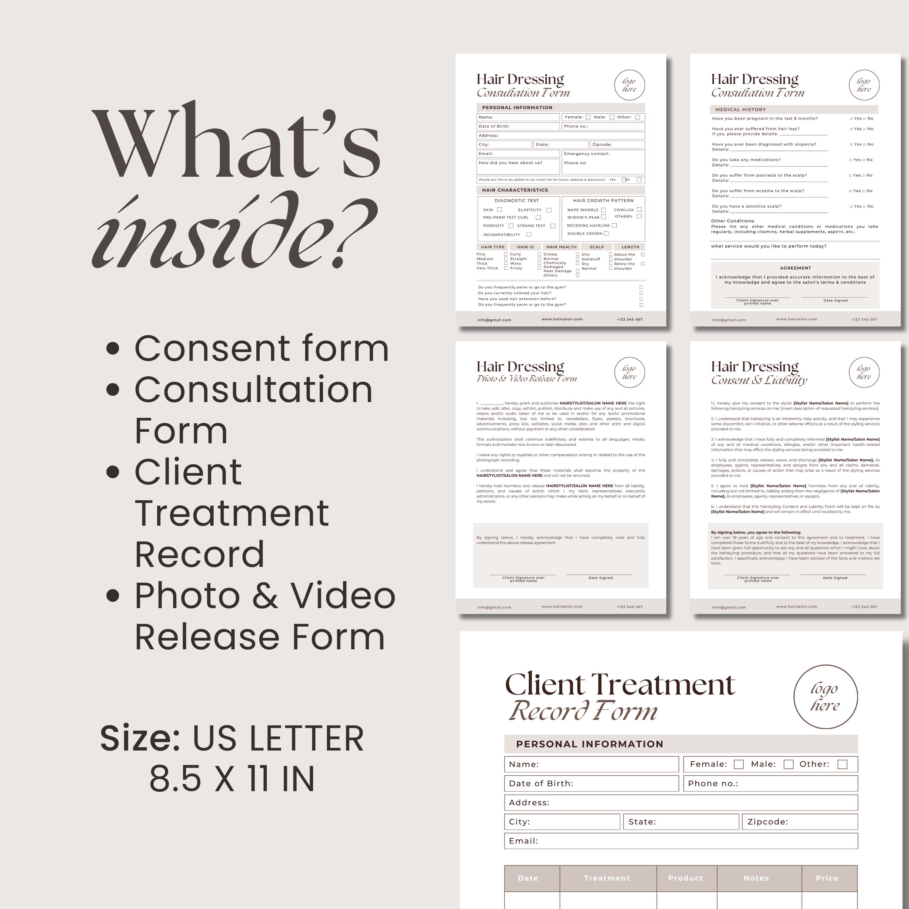 Hairdressing Client Intake Forms Bundle, Editable Hairstyling Informed ...