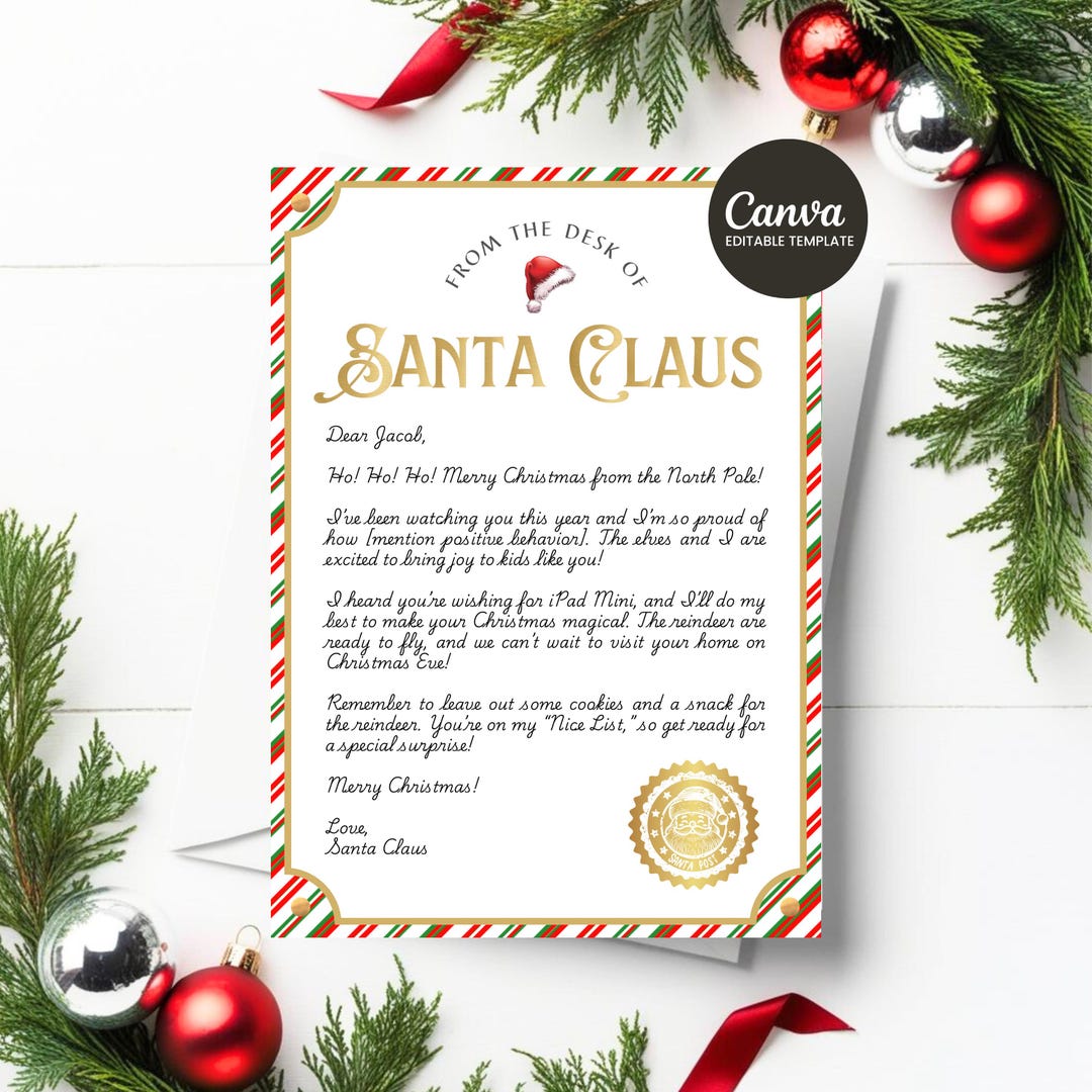 Editable Personalized Christmas Letter From Santa, Easy Edit Santa ...