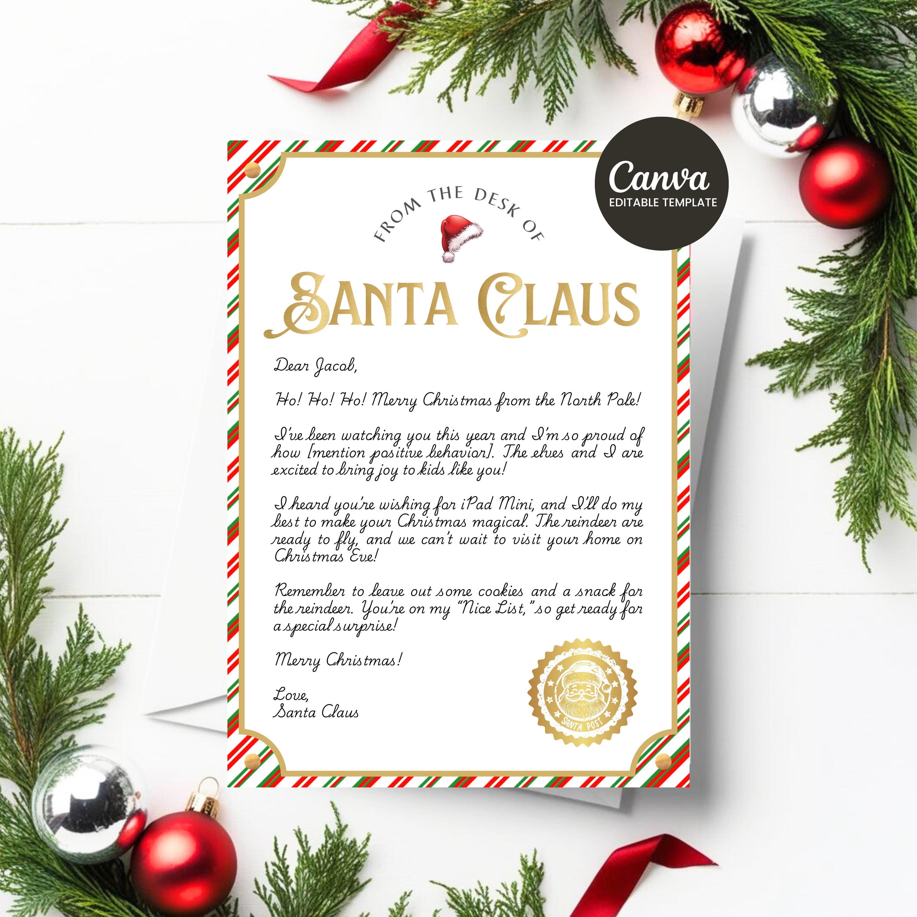 Editable Personalized Christmas Letter From Santa, Easy Edit Santa ...