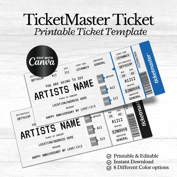 Ticketmaster concert ticket template - Etsy México
