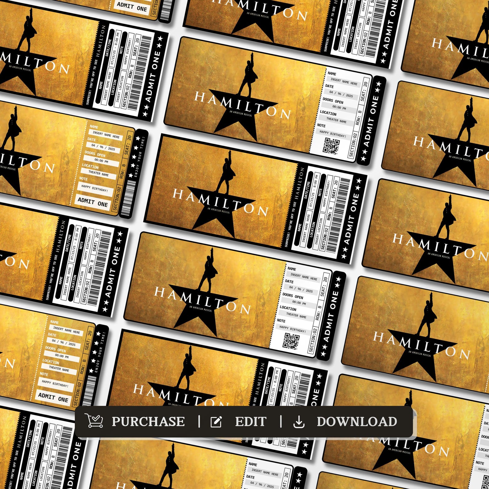 Printable Hamilton Broadway Surprise Ticket, Hamilton the Musical Collectible Theater Ticket ...