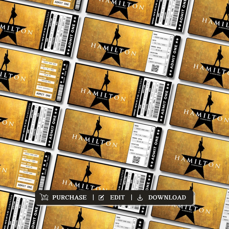 Printable Hamilton Broadway Surprise Ticket, Hamilton the Musical ...