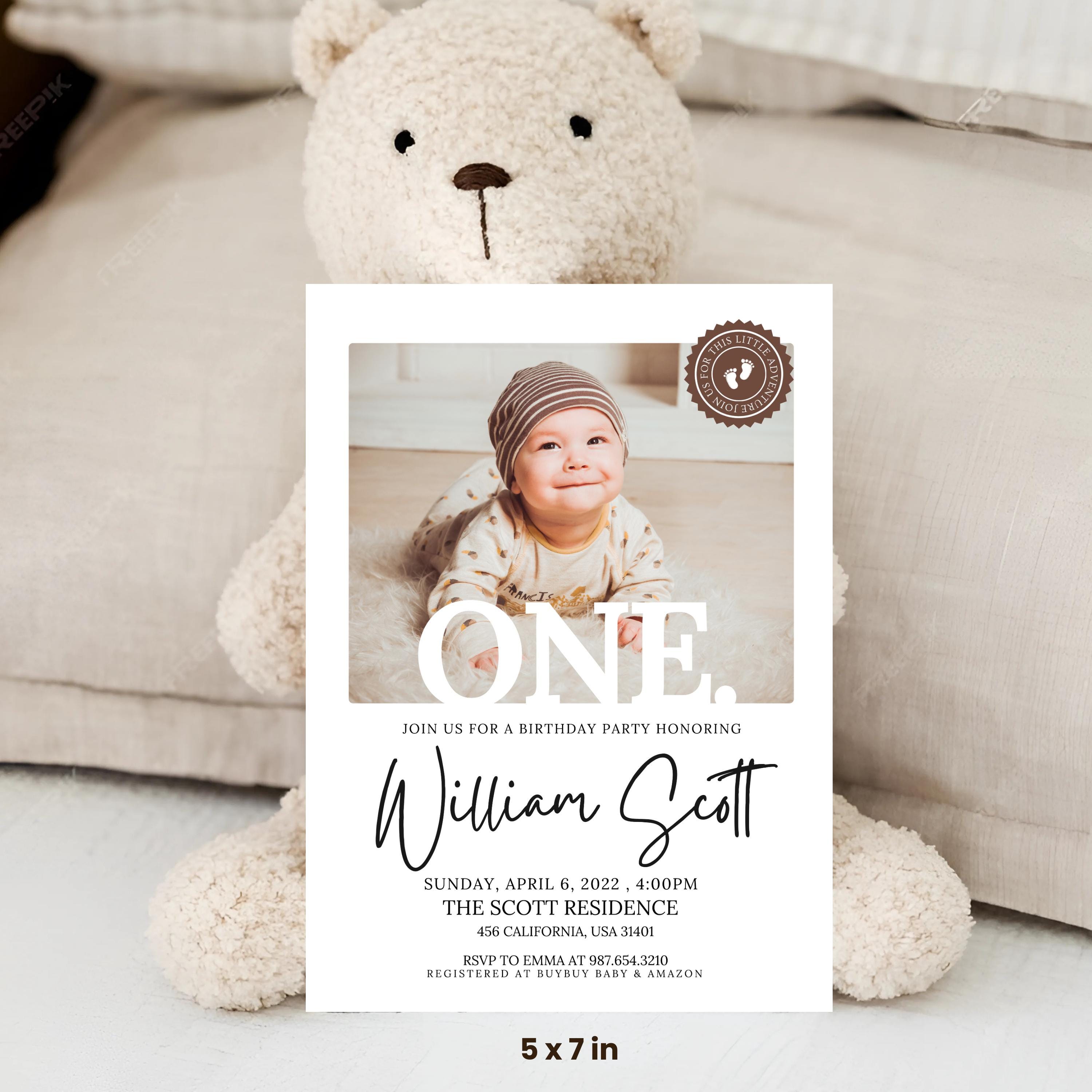 Editable 1st Birthday Photo Invitation Boy Birthday Party Boy First ...