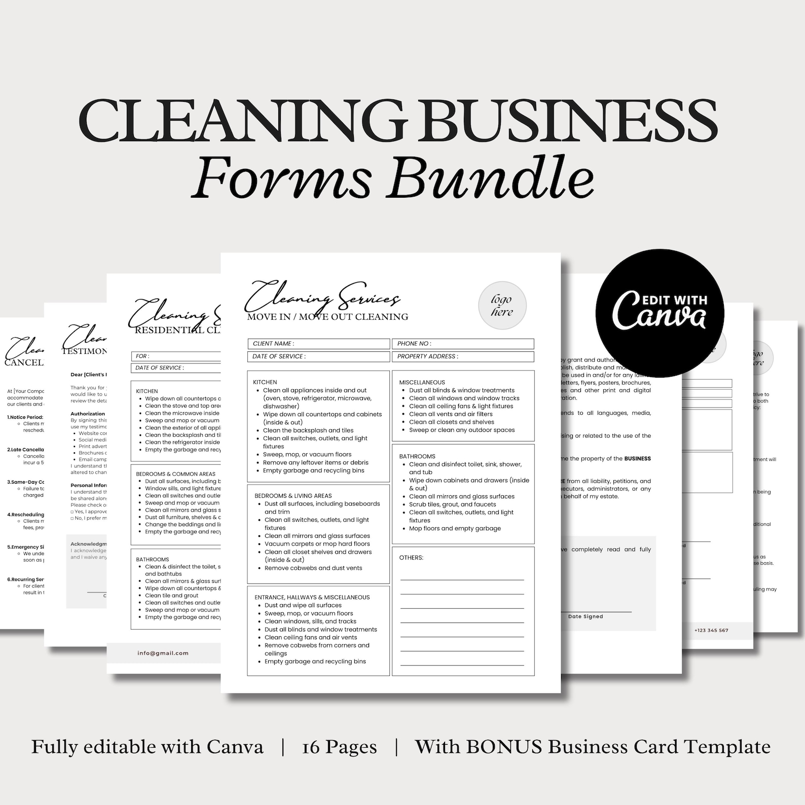 Cleaning Business Forms Bundle, Editable Cleaning Contract, Cleaning ...
