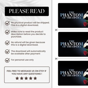 Printable PHANTOM of the OPERA Broadway Surprise Ticket. Editable Musical Theatre Faux Event ...