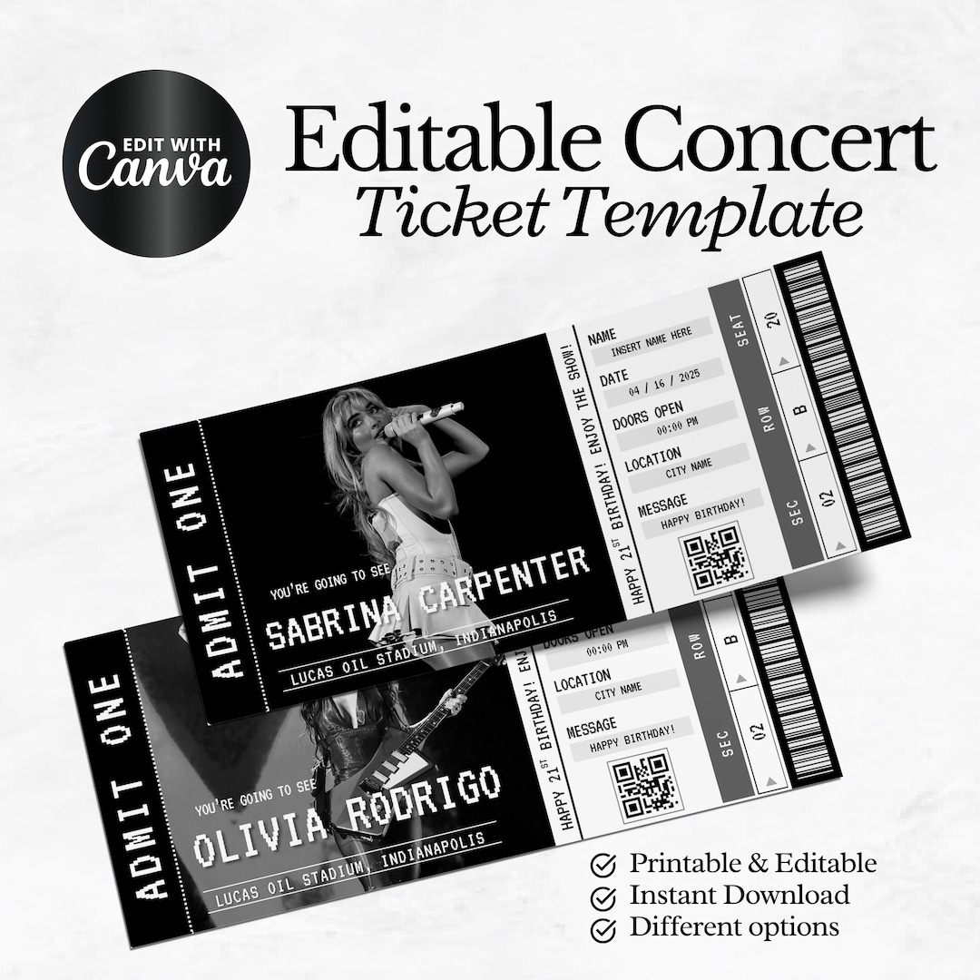 Editable Concert Ticket Template, DIY Event Ticket, Surprise Gift ...