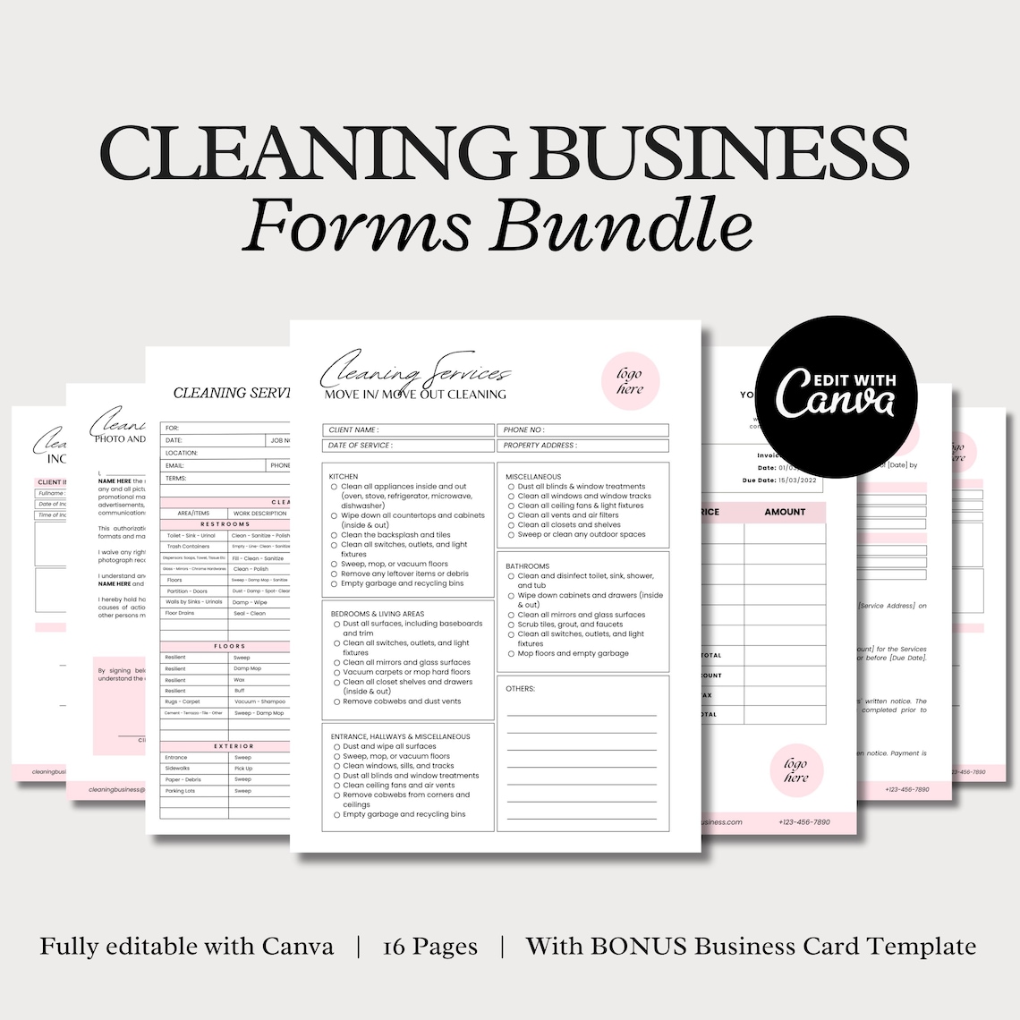 Cleaning Business Forms Bundle, Editable Cleaning Contract, Cleaning ...