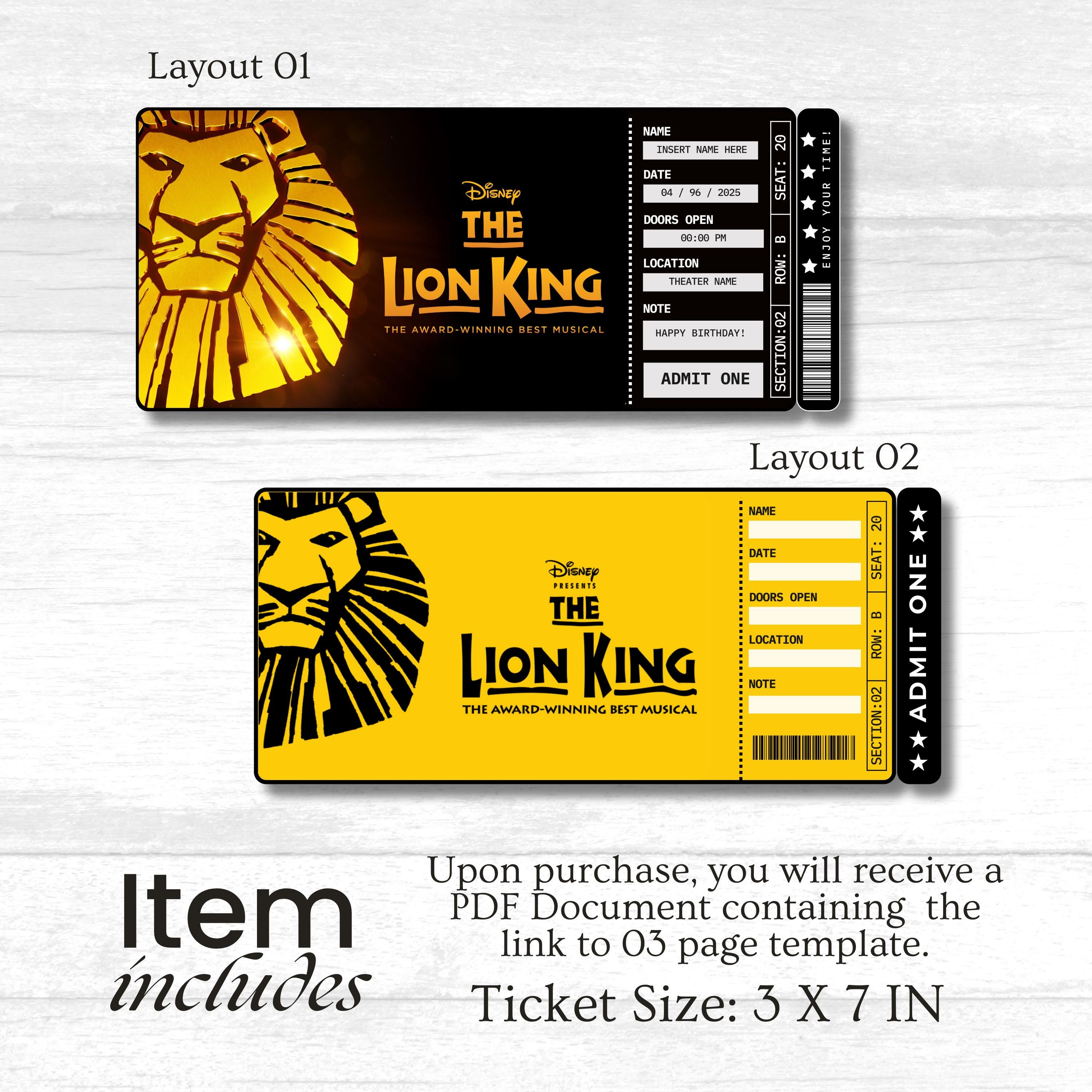 Printable Lion King Broadway Surprise Ticket, Lion King Musical ...