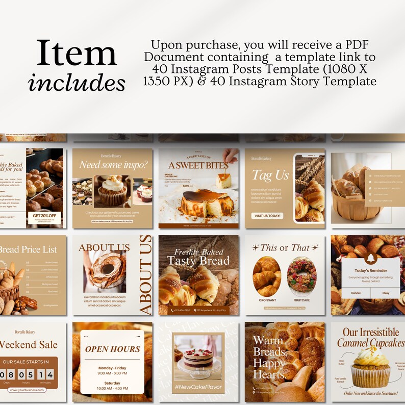 Bakery Instagram Templates, Cafe Instagram Template, Cake Shop, Bakery ...