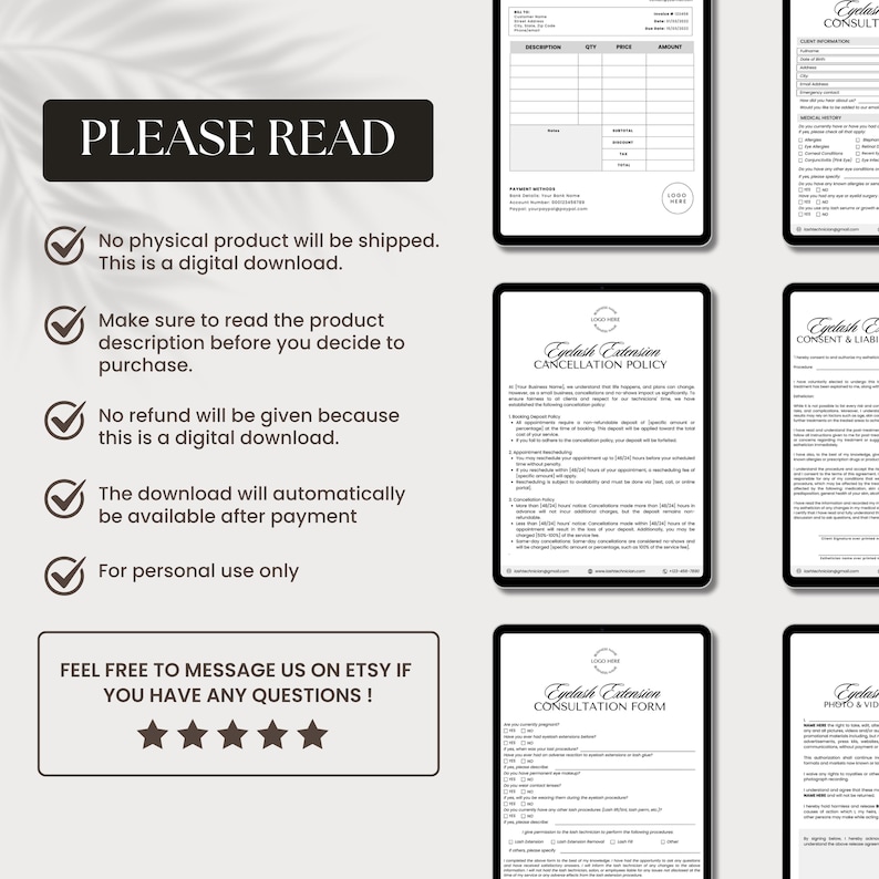 Lash Technician Business Bundle, Lash Extension Consent Forms, Eyelash ...