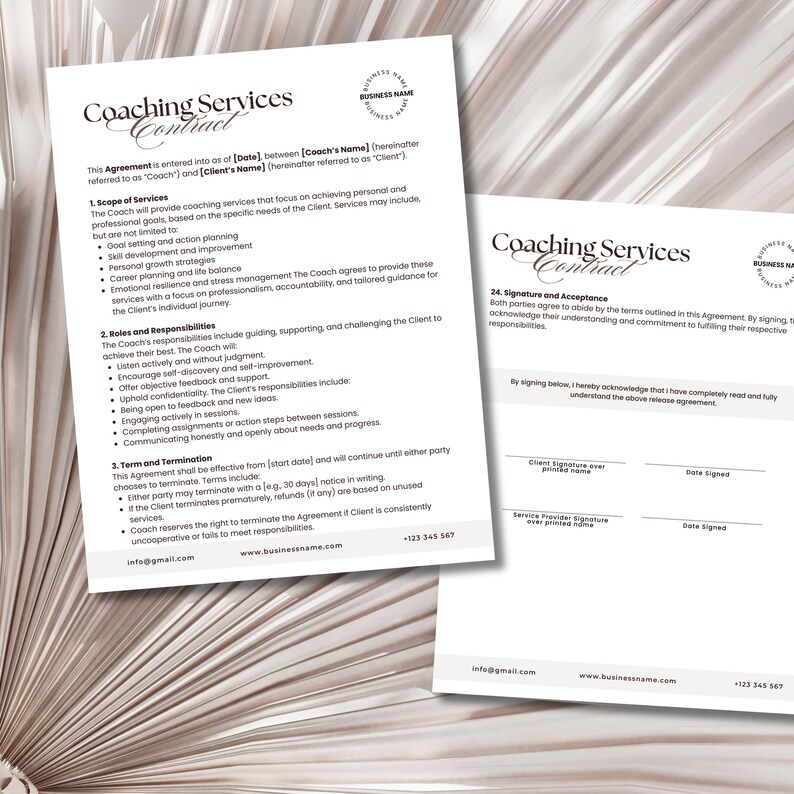 Life Coaching Contract Template, Life Coach Agreement, Mentoring ...