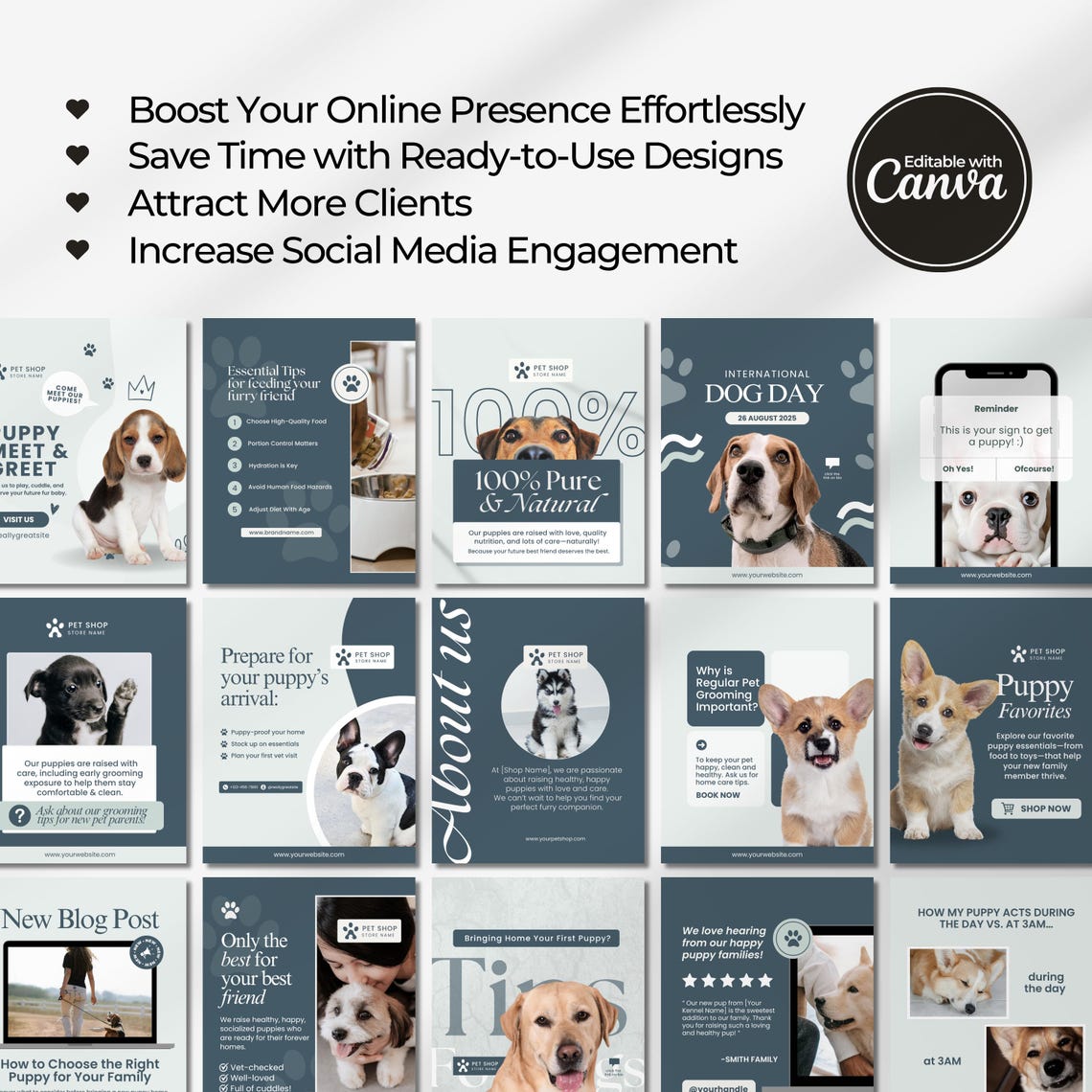 Dog Breeder Social Media Templates, Puppy Instagram Posts, Editable ...