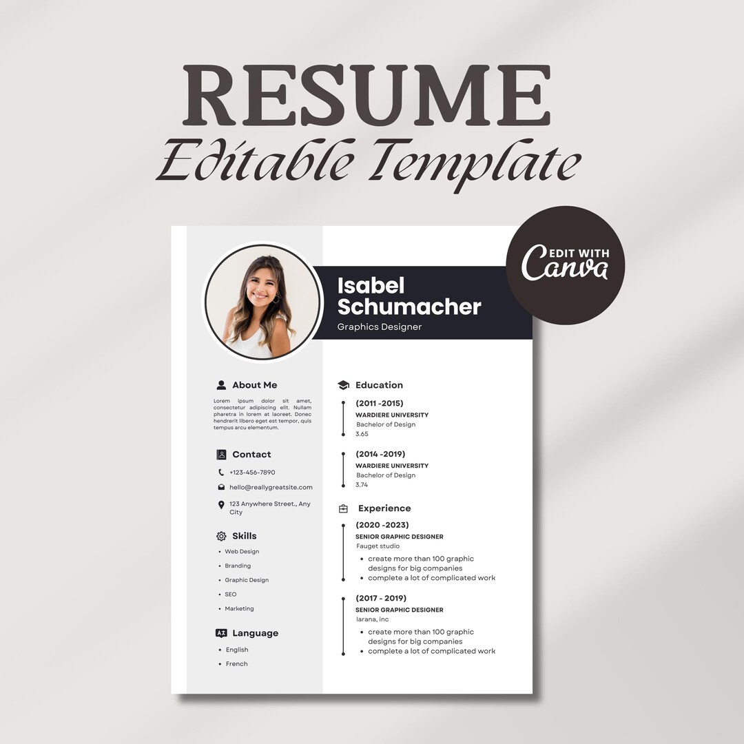 Minimal Resume Template Canva | CV Template | Professional Resume ...