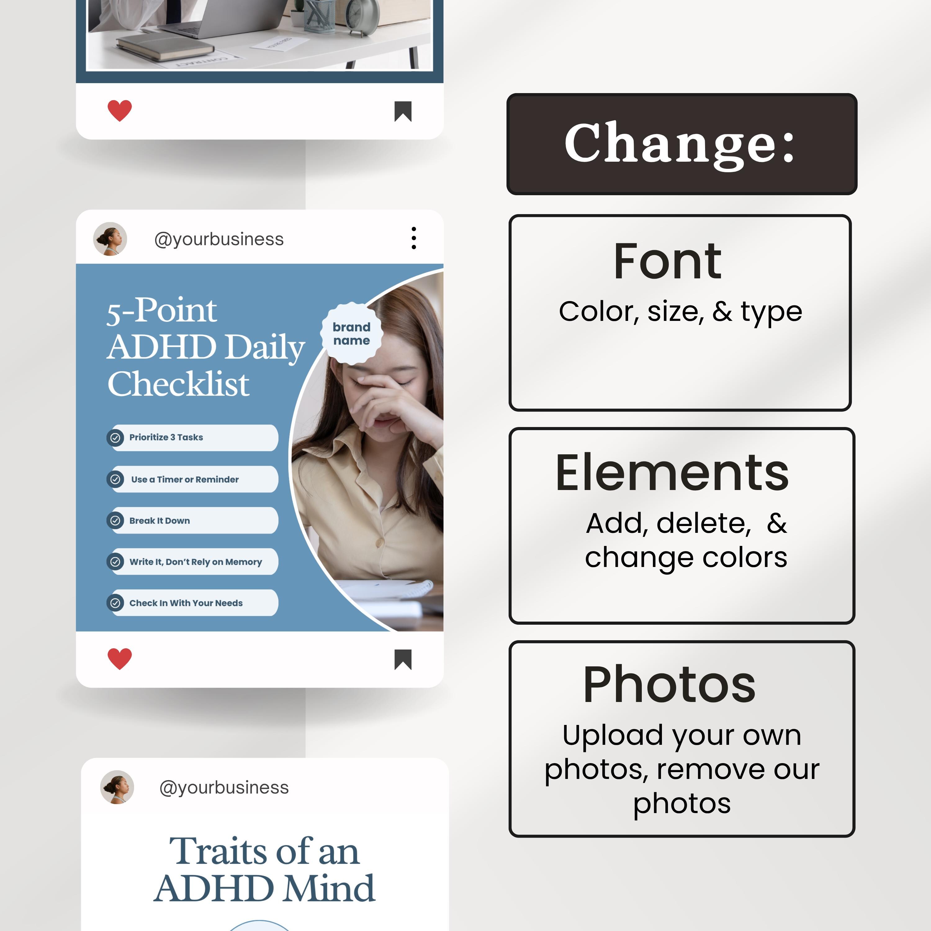 120 ADHD Instagram Canva Templates, Mental Health Coaching ...