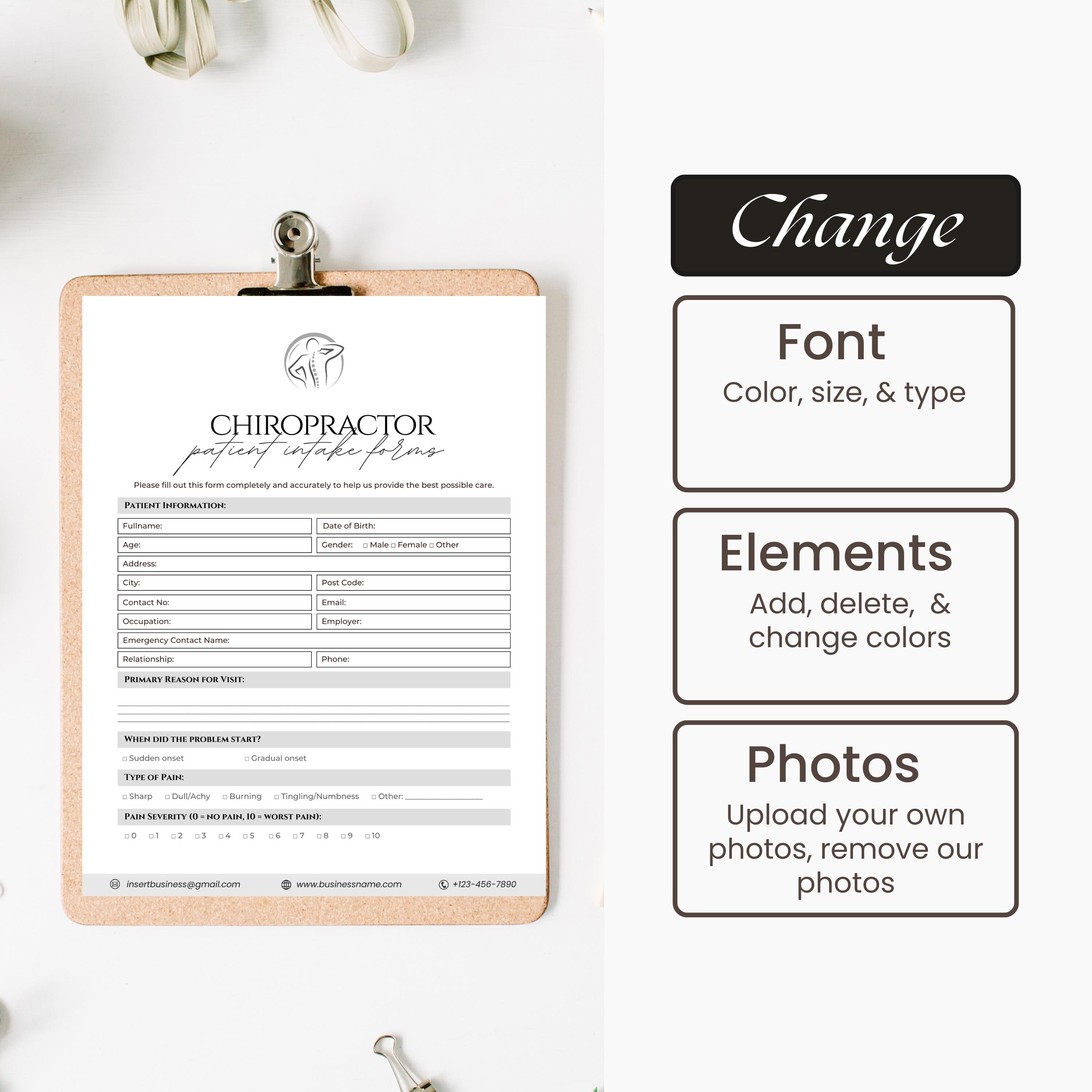 Chiropractic Client Intake Form PDF | Editable Chiropractic Consent ...