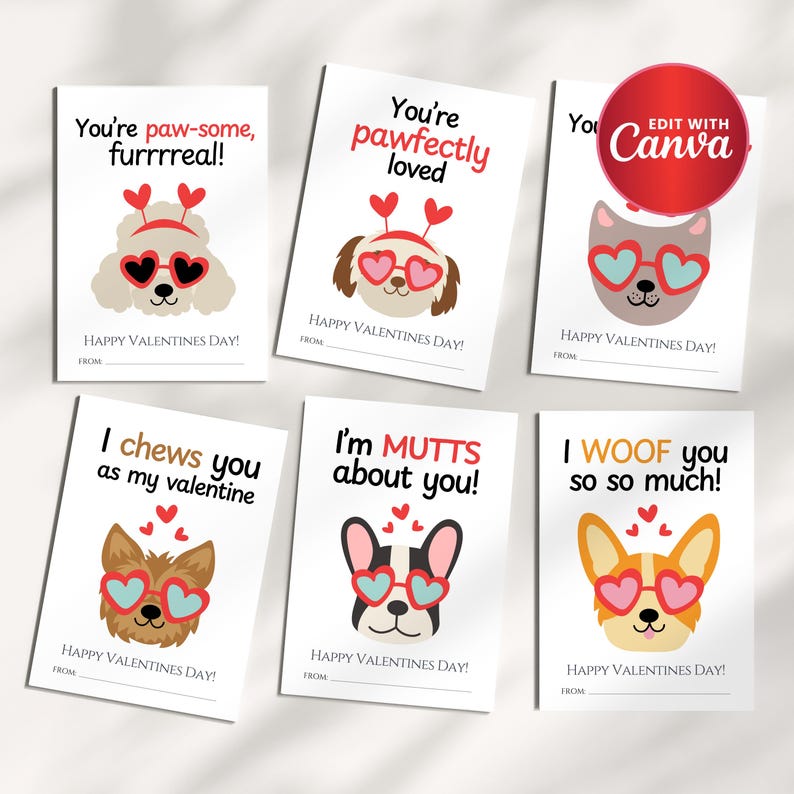 Printable Dog Valentine's Day Cards, Classroom Valentine's Day Cards ...
