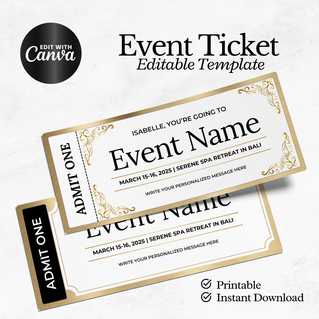 Event Ticket Template, EDITABLE DIY Event Printable, Surprise Getaway, Invitation, Christmas ...