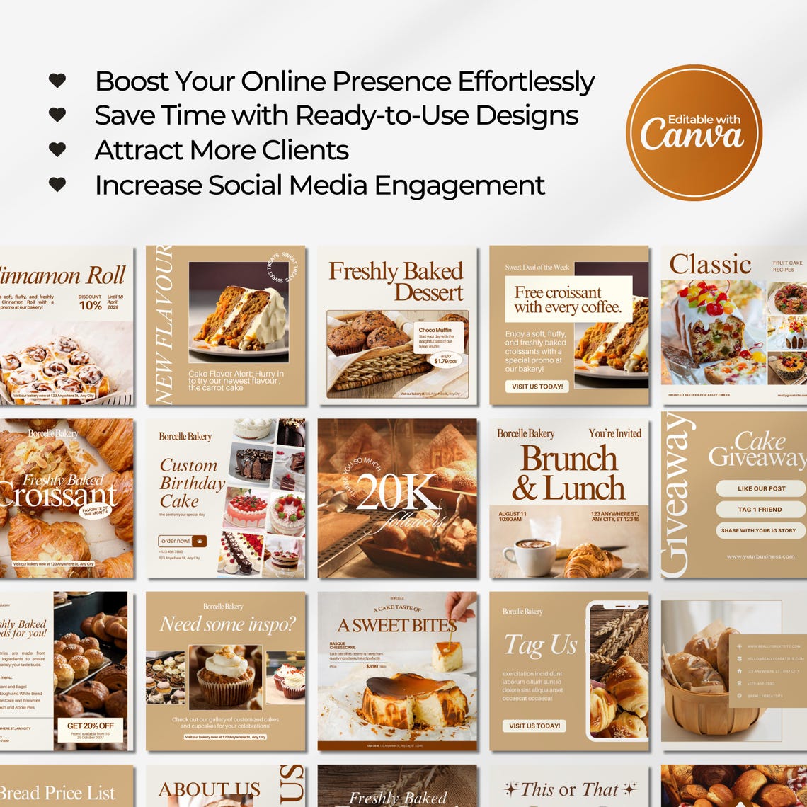 Bakery Instagram Templates, Cafe Instagram Template, Cake Shop, Bakery ...