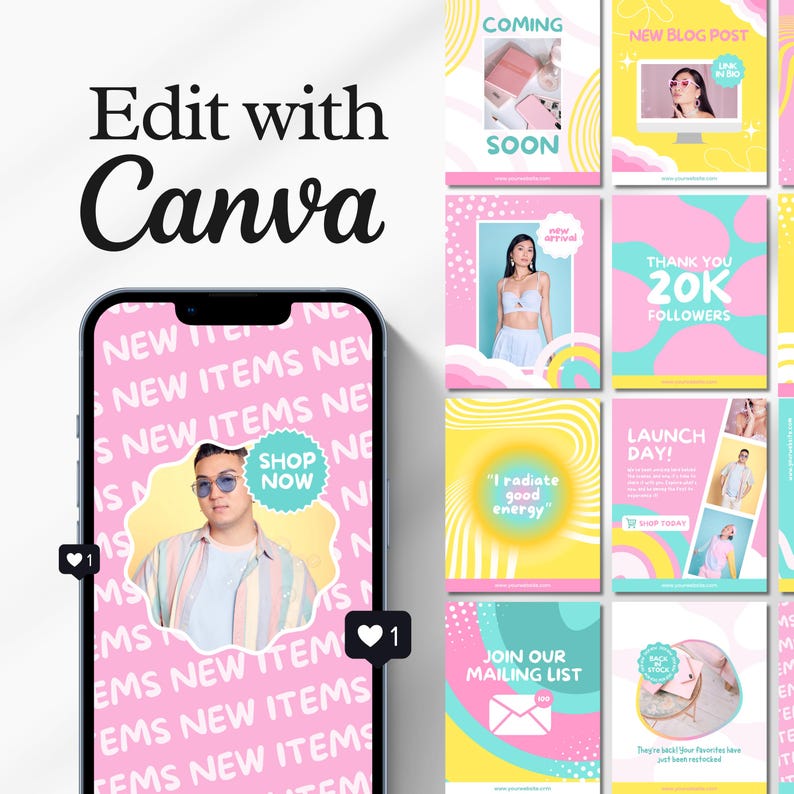 Colorful Instagram Post Templates Canva, Rainbow Insta Feed, Social ...