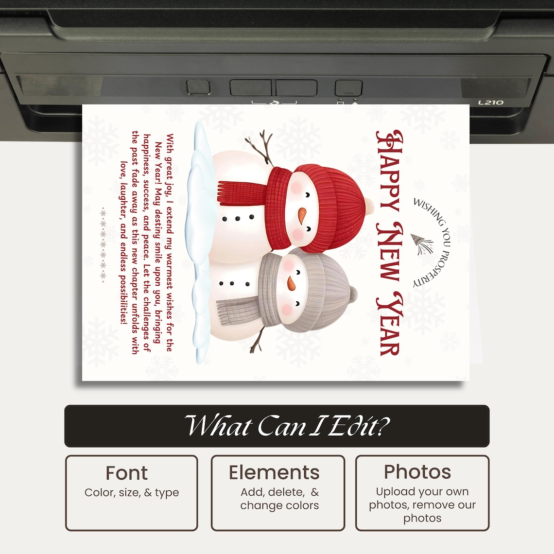Happy New Year Card, Printable New Year Card, Digital Happy New Year ...