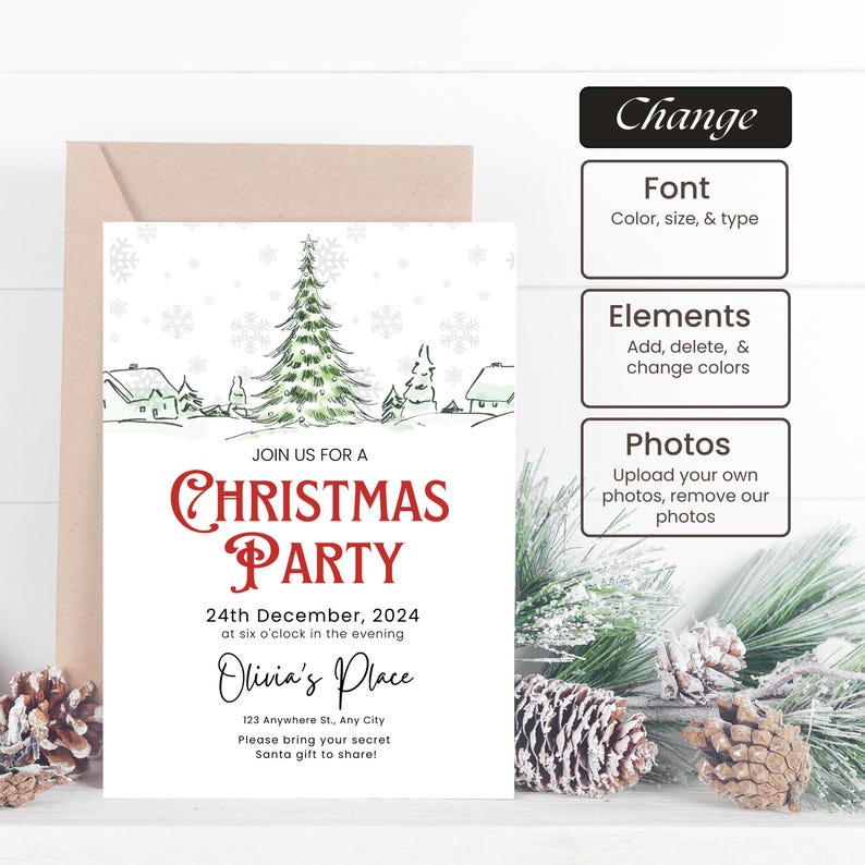 Editable Christmas Party Invitation Template, Annual Holiday Party ...