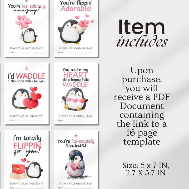 Editable/printable Penguin Valentine's Day Cards, Valentine's Gift Tags ...