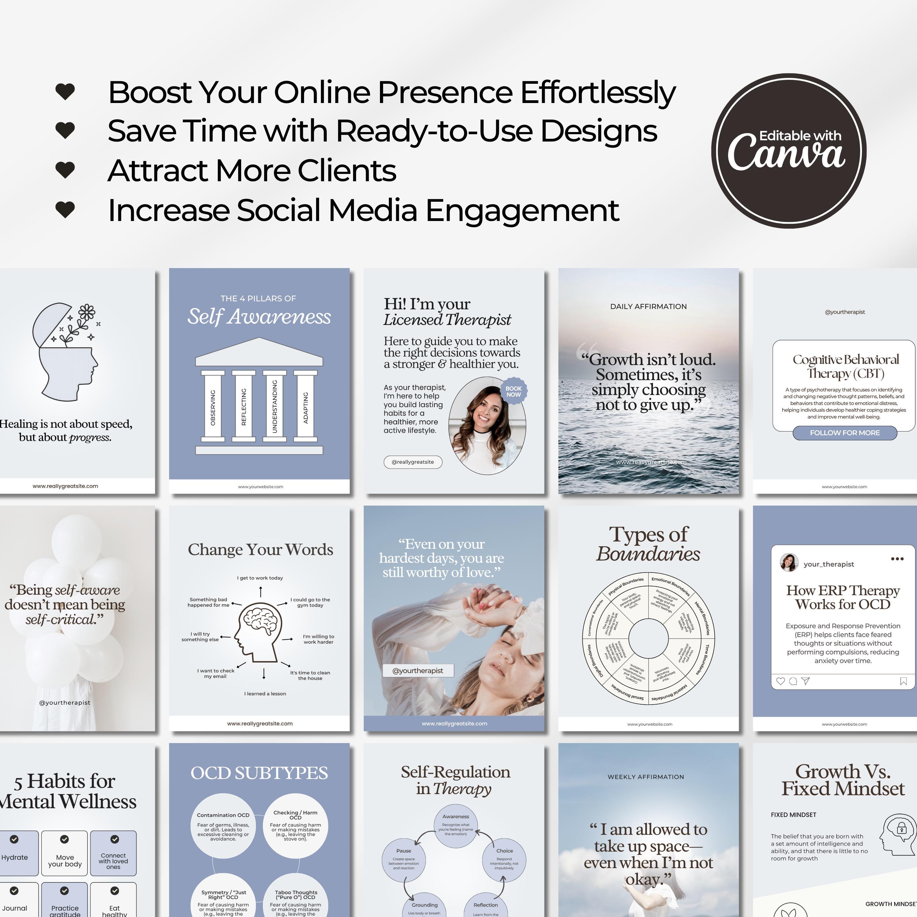 Therapist Instagram Templates, Psychologist Social Media, Mental Health ...